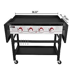 Royal Gourmet BBQ Propane Gas 36 Inch Grill Outdoor 4 Burner Flat Top Griddle Grills with Protect Cover, Camping Garden Backyard Cooking, Black, GB4000C
