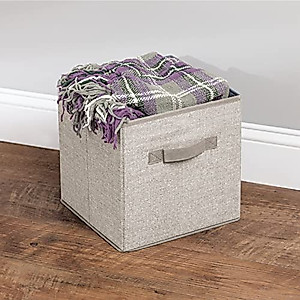 mDesign Small Fabric Collapsible Organizer Cube Bin Box with Front Handle for Cube Furniture Units, Closet or Bedroom Storage, Holds Clothing, Linens, Accessories - Lido Collection - 8 Pack - Linen