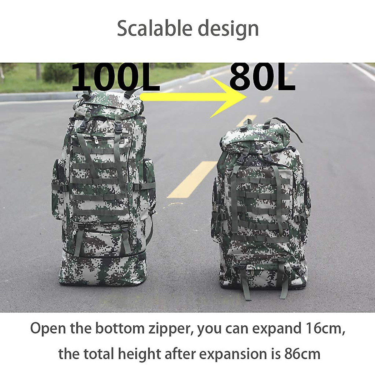 100L Tactical Rucksack Backpack,Large capacity design, the bottom can be expanded 16cm,Hiking Backpack for Men Military Camping Rucksack Travel Daypack,A