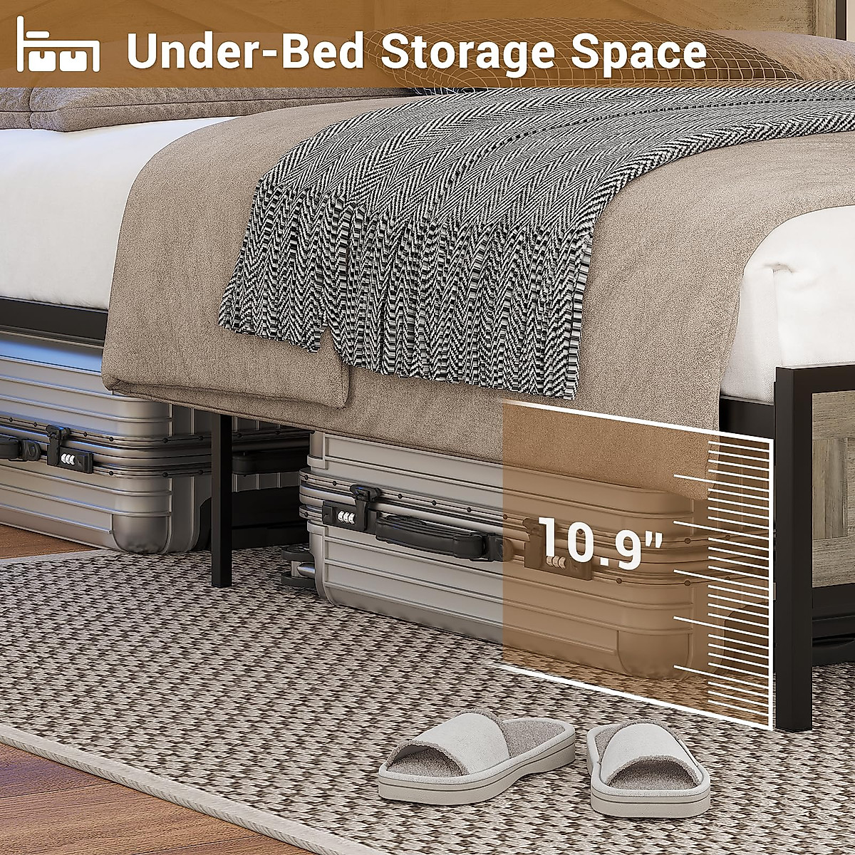 Hasuit Farmhouse Bed Frame King Size with LED Lights and Charging Station, Rustic Platform King Bed with Storage Headboard with Sliding Barn Door, No Box Spring Needed, Rustic Oak