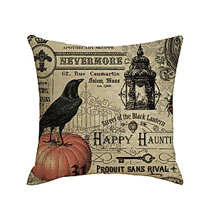 PSDWETS Happly Halloween Decorations Crow Skull and Pumpkin Pillow Covers Set of 4 Home Decor Cotton Linen Throw Pillow Covers Cushion Cover 18 X 18