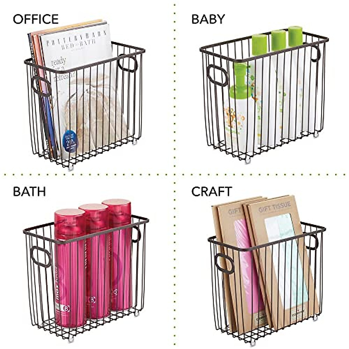 mDesign Metal Farmhouse Kitchen Pantry Food Storage Organizer Basket Bin - Wire Grid Design - for Cabinets, Cupboards, Shelves, Countertops - Holds Potatoes, Onions, Fruit - Medium - Bronze