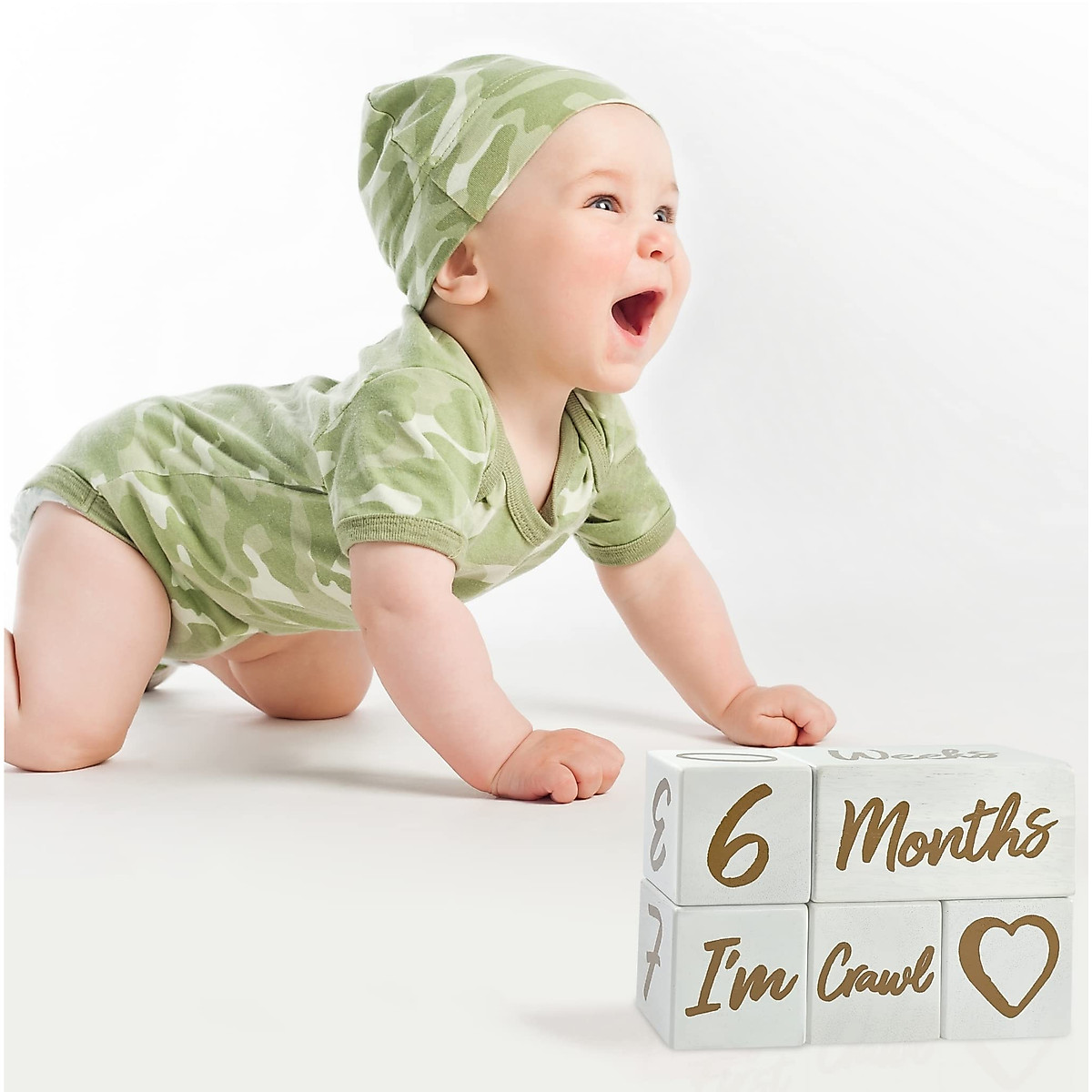 I'm Solid Wood Weekly Monthly Yearly Baby Milestone Age Blocks, Gender Neutral, Newborn Gifts & Keepsakes for Picture Props (5 Pcs/White)