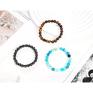 Leocuci 12PCS 8mm Semi-precious Beaded Bracelets for Men Women Healing Stretch Round Bead Crystal Gemstones Bracelets