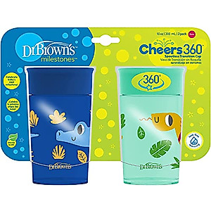 Dr. Brown’s™ Silicone Starter Spoon and Teether, 2-Pack and Milestones™ Cheers360™ Training Sippy Cups, Blue Green, 10oz, 2-Pack