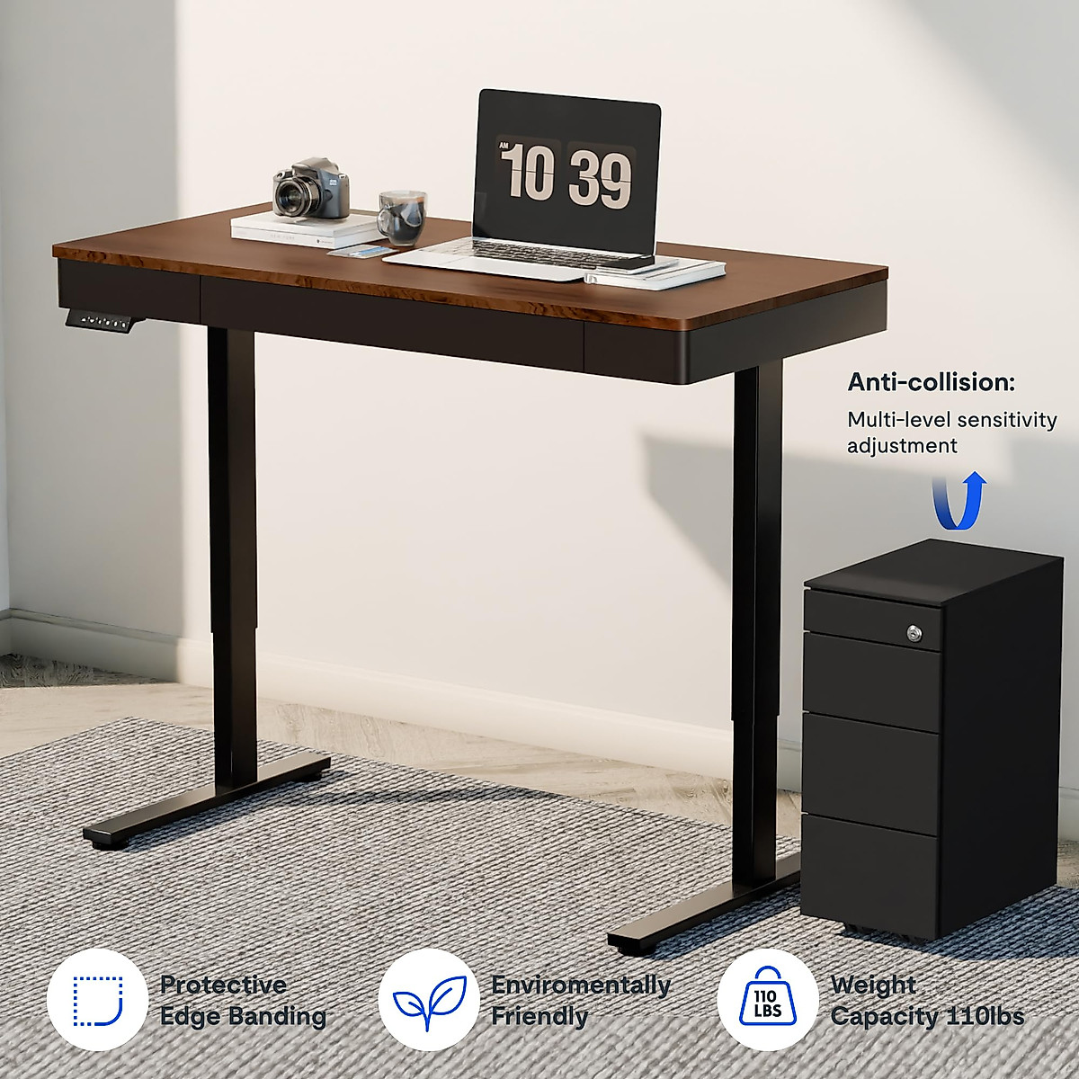 FLEXISPOT E1FR Height Adjustable Standing Desk 55 Inches 2 Tier Electric Sit Stand Up Home Office Desk with Memory Controller Pegboard Ergonomic Workstation (White Frame + 55" Maple Top)