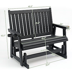 Poly Lumber Patio Glider Two Seat with Cup Holders, Durable HIPS Material, All-Weather Resistant, High Backrest and Deep Contoured Seat, Heavy Duty 900 LB, for Outdoor, Porch, Patio (Carbon Black)