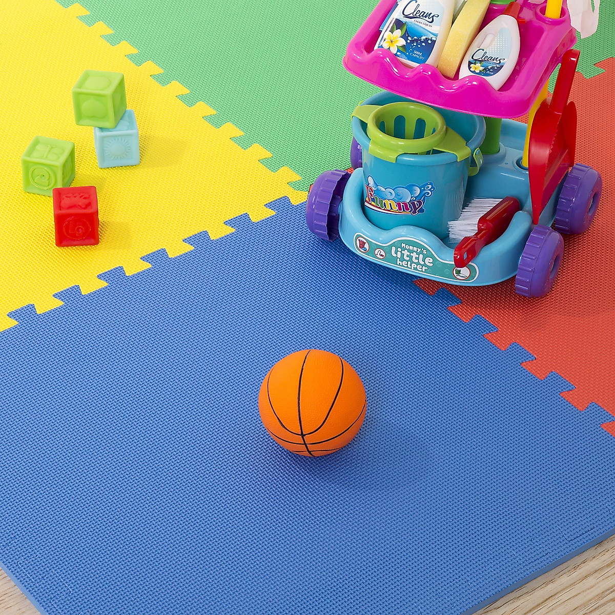 4-Pack of Interlocking EVA Foam Floor Tiles with Border Pieces - Great for Use as a Play Mat or Home Exercise Flooring by Stalwart