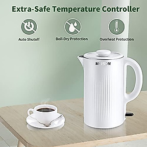 Electric Kettles Stainless Steel for Boiling Water, Double Wall Hot Water Boiler Heater, Cool Touch Electric Teapot, Auto Shut-Off & Boil-Dry Protection, 120V/1200W, 1.7 Liter, 2 Year Warranty(white)
