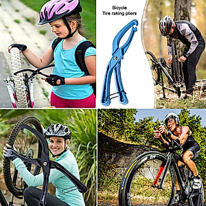 Bike Tire Pliers Rim Protector Tool Bike Tyre Removal Clamp Bicycle Tyre Tool Bike Rim Protector Hand Tire Lever Bead Tool Convenience Road Mountain Bike Tire Changer for Hard to Install Bike (Blue)