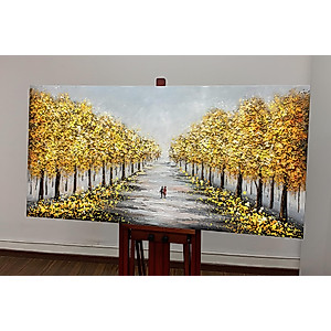 Yotree Paintings - 24x48 Inch 3D Wall Art on Canvas Golden Avenue Abstract Painting Wood Inside Framed Hanging Fall Wall Decoration Ready to Hang