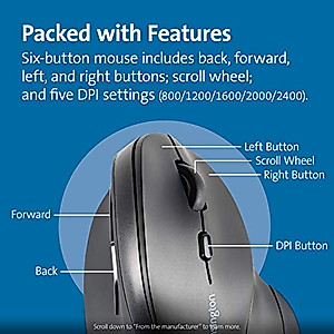 Kensington Ergonomic Vertical Wireless Mouse (K75575WW), Grey/Black