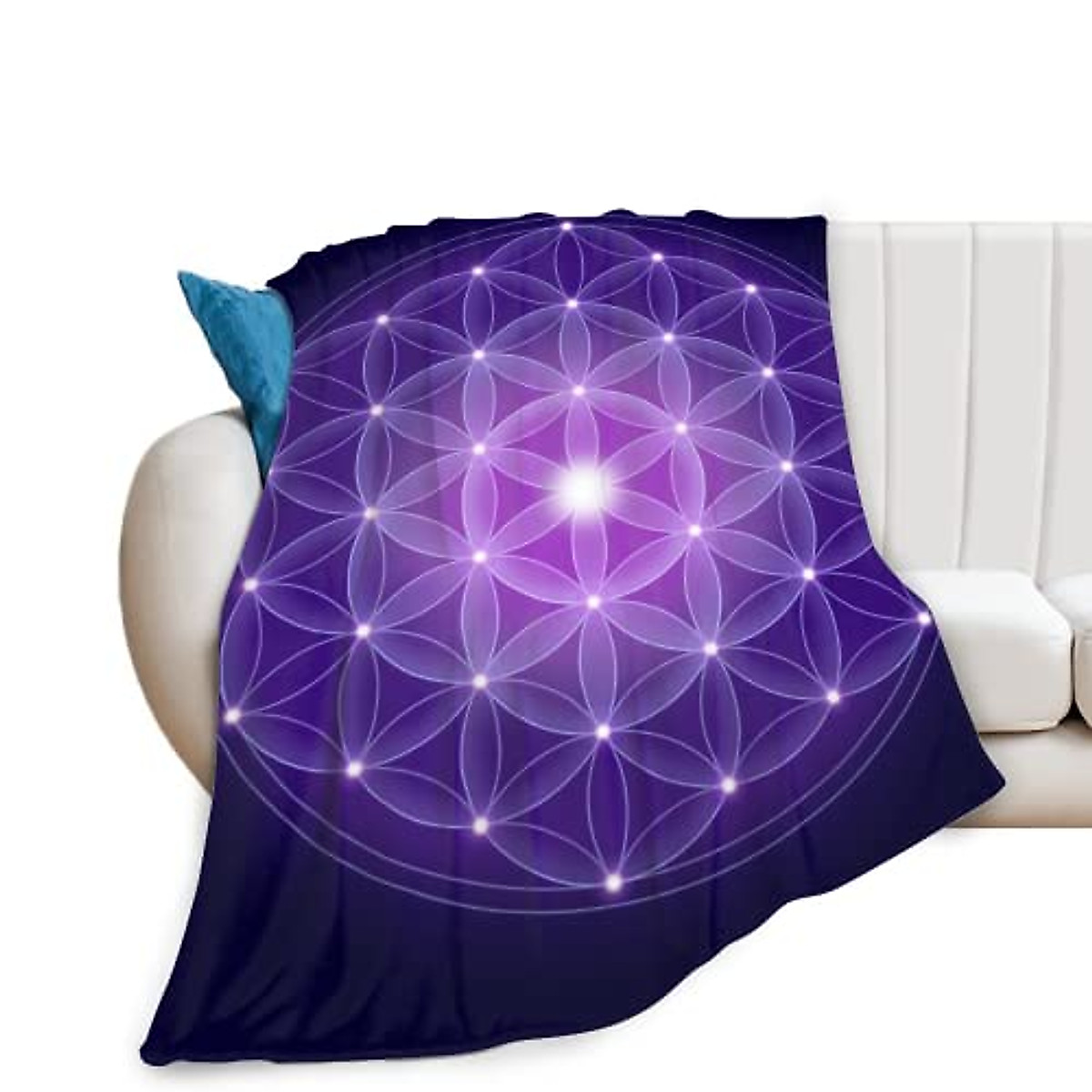 Flannel Blanket,Sheet Blanket,Flower of Life with Stars Spiritual Symbol Sacred Geometry Ancient,Soft Cozy Lightweight Fluffy Fleece Throw,60x80 Inch