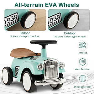 Costzon 3 in 1 Push and Ride Racer for Kids, Sliding Car, Walker & Ride On Toy, Robot Cartoon Pushing Cart w/Sound, Light, Backrest, Safe Brake, Storage Seat, Gift for Toddler Boys & Girls (Orange)