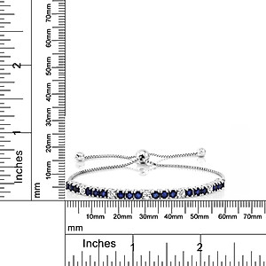 Gem Stone King 925 Sterling Silver Blue Sapphire and White Diamond Tennis Bracelet Jewelry for Women (2.05 Cttw, Gemstone Birthstone, Fully Adjustable Up to 9 Inch)