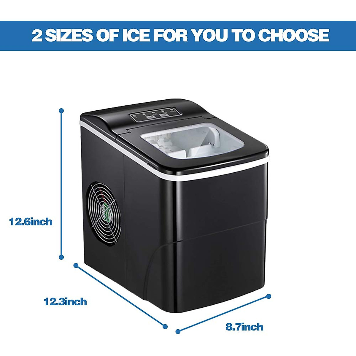 Electactic Ice Maker Machine for Countertop, 26Lbs/24H Portable Electric Ice Makers, Compact Ice Cube Maker with Ice Scoop and Basket 9 Cubes Ready in 6-8 Minutes,Ice Making Machine for Home(Black)