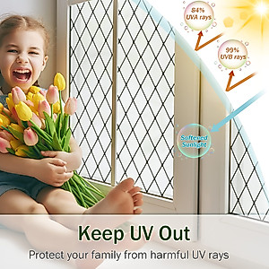 VELIMAX Frosted Black Lattice Window Film Static Cling Window Privacy Films Decorative Glass Vinyl Film for Windows Removable Sun Blocking Anti-UV 17.7x78.7 inches