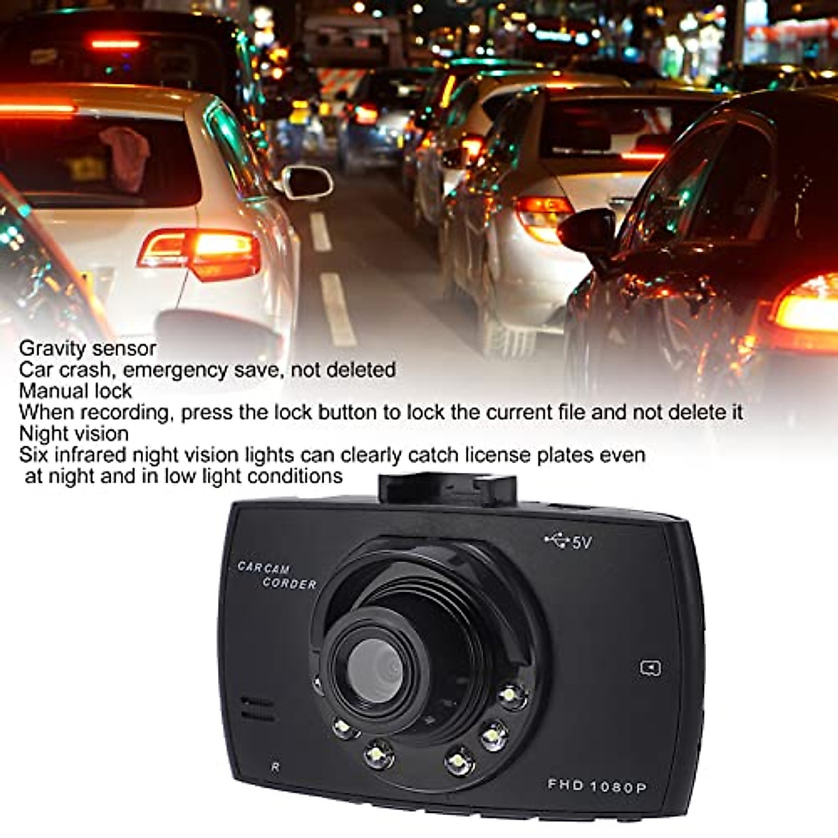 Car Cam, Full HD 1080P Infrared Camera, 170 Degree Wide Angle Camera, Support Gravity Sensor Automatic Video