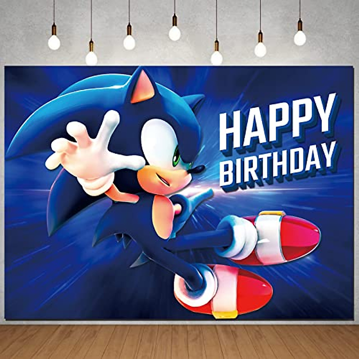 Sonic The Hedgehog Photo Backdrop Happy Birthday Blue Rocket Sonic Photography Background for Boy Baby Shower Sonic Backdrops for Party Decoration Supplies 5x3ft
