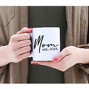 Pregnancy Gift Est 2024 -New Parents Gifts- Mom and Daddy Est 2024 11 oz Mug Set - Onesie (0-3M)- Mom and Dad Gift Set for Expecting Parents (Feather Bib 24)