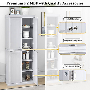 FRITHJILL 72.4 inches Tall Kitchen Pantry, Modern Freestanding Storage Cabinet Organizer with 4 Doors, Adjustable Shelves