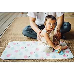 Suqoon Portable Baby Diaper Changing Pad - 16" x 30" - Waterproof, Foldable - Vegan Leather Stylish Mat for Newborns & Toddlers - Carry Along in Your Bag - Ideal for Mothers - Clouds