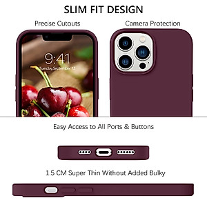 GUAGUA Compatible with iPhone 13 Pro Max Case 6.7 Inch Liquid Silicone Soft Gel Rubber Slim Microfiber Lining Cushion Texture Cover Shockproof Protective Phone Case for iPhone 13 Pro Max, Plum Red