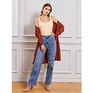 V FOR CITY Women's Built-in Bra Tank Adjustable Wide Strap Camisole Tops Scoop Neck Cotton Cami Shirts M