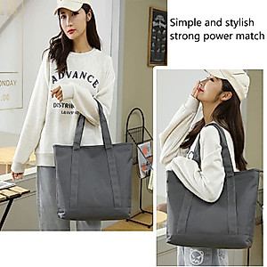 WUQI Soft Nylon Shoulder Tote Women Fashion Large Tote Shoulder Handbag Waterproof Shoulder Bag for Women Multi Pocket with Zipper (Brown)