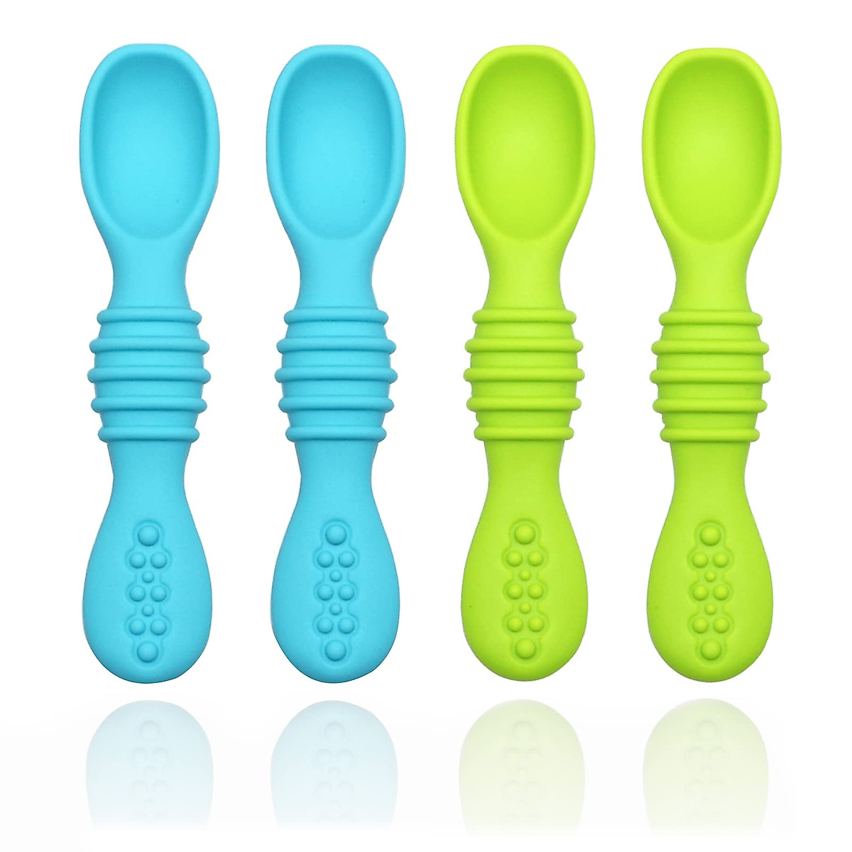 Baby Spoons Self Feeding for 6+ Month Boys Girls, 4 Pack Silicone First Stage Training Spoons for Infants and Toddlers, Chewable Led Weaning Untensils, Dishwasher Safe Boil-proof