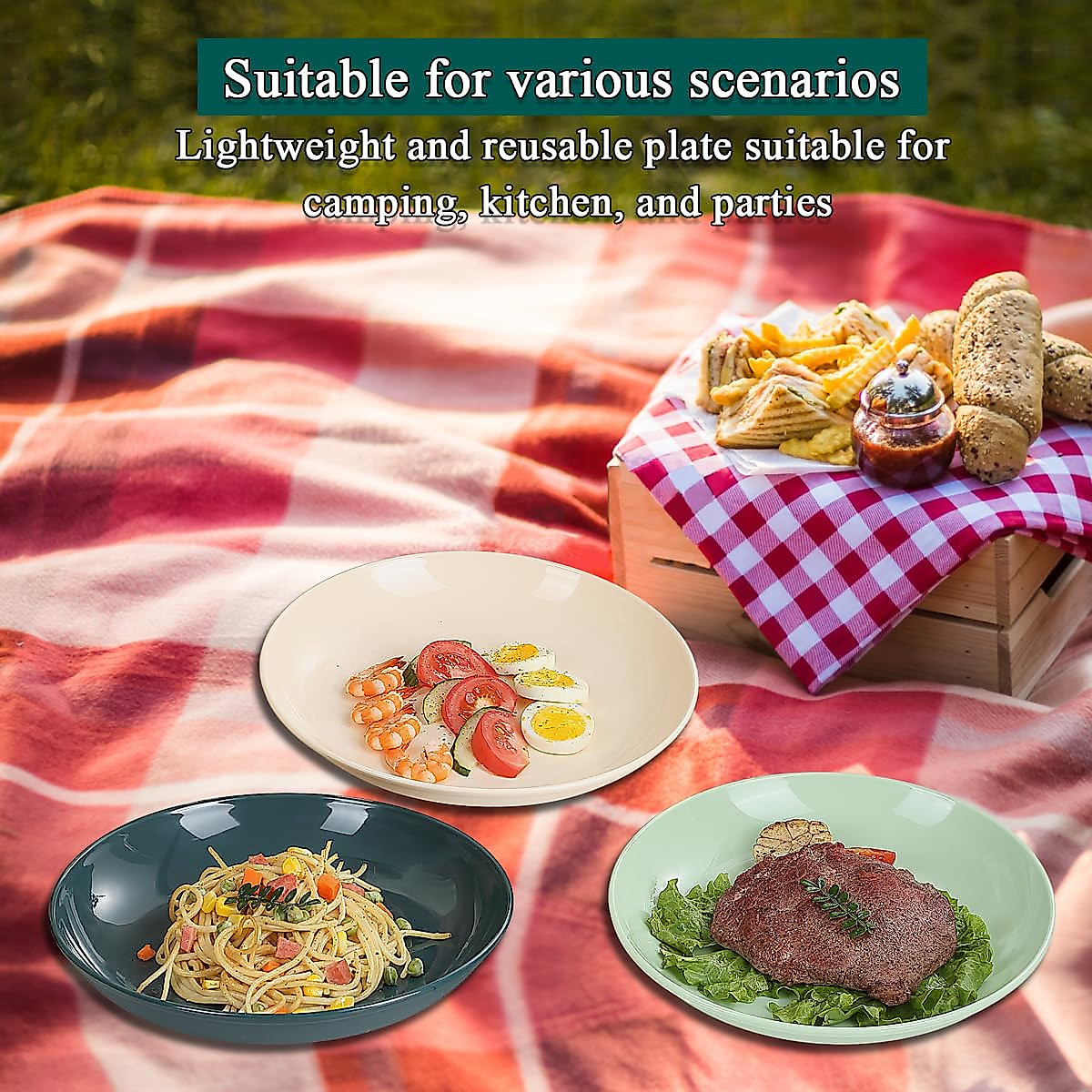 Evanda Plastic Plates Set of 8 Pieces, Dinner Plates 9.5 inch Unbreakable Reusable Dishes for All Purpose and All Age, Microwave Safe BPA Free Dishwasher Safe (Mutil Color)