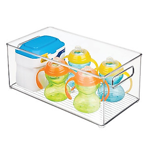 mDesign Deep Storage Organizer Container for Kids/Child Supplies in Kitchen, Pantry, Nursery, Bedroom, Playroom - Holds Snacks, Bottles, Baby Food, Diapers, Wipes, Toys - 14.5" Long, 2 Pack - Clear