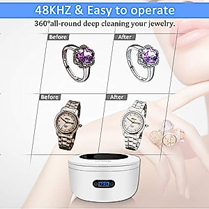 Ultrasonic Jewelry Cleaner -Silver Cleaner for Jewelry Rings Eyeglasses Watches Coins Tools Razors Earrings Necklaces Dentures,Waterproof with Five Digital Timer and 25 Ounces Tank