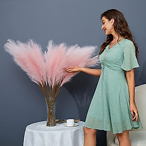 FOTEEWL 8 PCS Faux Pampas Grass Decor 38"/3.1FT Tall Fake Pompas Floral Large Artificial Pompous Grass Branches Plants for Floor Vase Filler Home Boho Decoration (Pink)