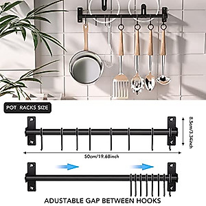 20 Inch Pot Rack Wall Mounted - Pot and Pan Hanger Kitchen Pan Lid Utensil Hanger Organizer Hanging Rail with 16 S Hooks Black 2-Pack