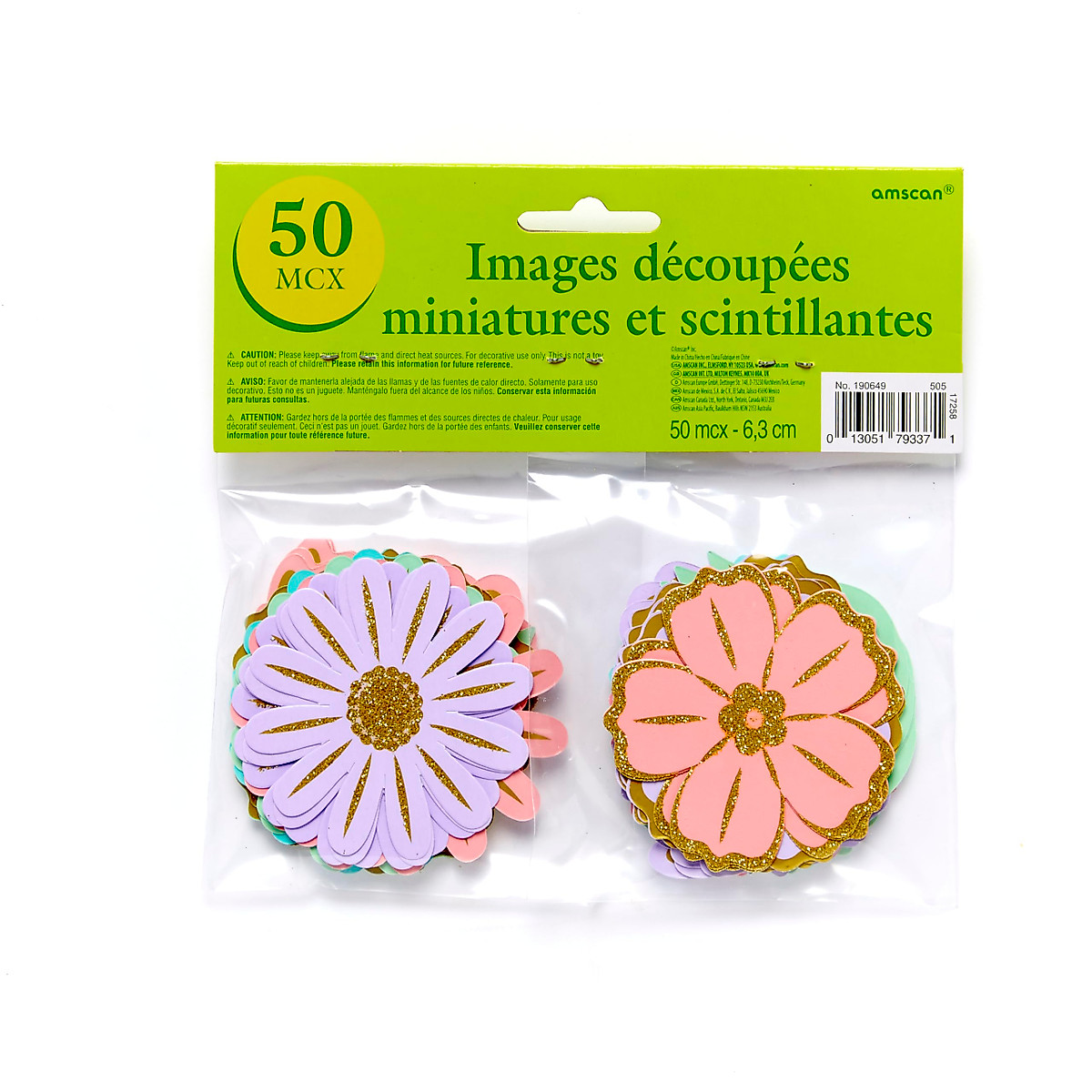 amscan 190649 Spring Super Value Mini Glitter Cutouts, 50 Ct, Multicolor, 2 1/2"
