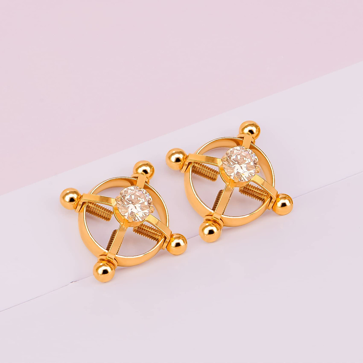 Viallct 2Pcs Non-Piercing Nipple Rings Stainless Steel CZ Nipple Shield Rings Adjustable Barbell Ring Bar Nipple Rings Body Nipple Jewelry