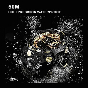 PINIDOUS Mens Watch for Men Digital Sport Watch Gold Watches Waterproof Watches with 3 Alarms/Countdown/Stopwatch/Digital-Analog/Dual Time/Light/Military Multifunctional Wrist Watch