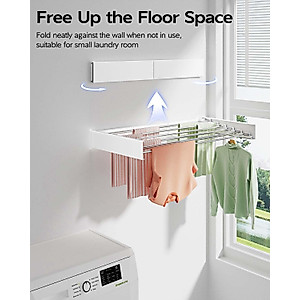 Vikaqi Wall Mounted Clothes Drying Rack 40 inches, Foldable Wall Mount Laundry Drying Rack Folding Indoor, Drying Rack Clothing Collapsible, Towel Drying Rack with Wall Template, 6 Rods, White