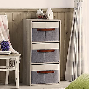 Storage Bins, Besmall Fabric StorageBasket for Organizing, 3 Pack Collapsible Storage Boxes, Foldable Storage Baskets with Handles Cubes for Home Bedroom Office (Grey and Beige)