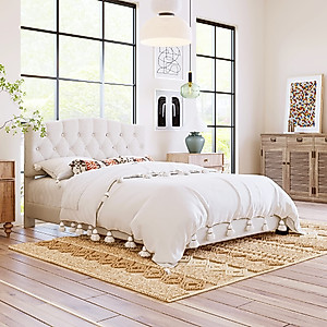 Queen Size Bed Frame, Modern Luxury upholstered Platform Bed with headboard, Heavy Duty Button Tufted Bed Frame, Wooden Slat Support, Easy to Assemble, no Need for Box Springs (Beige)