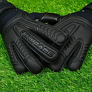 Renegade GK GK Vulcan Onyx Goalie Gloves with Fingersaves | 3.5+3mm Hyper Grip & 4mm Duratek | Black Goalkeeping Gloves (Size 9, Youth-Adult, Roll Cut, Level 3)