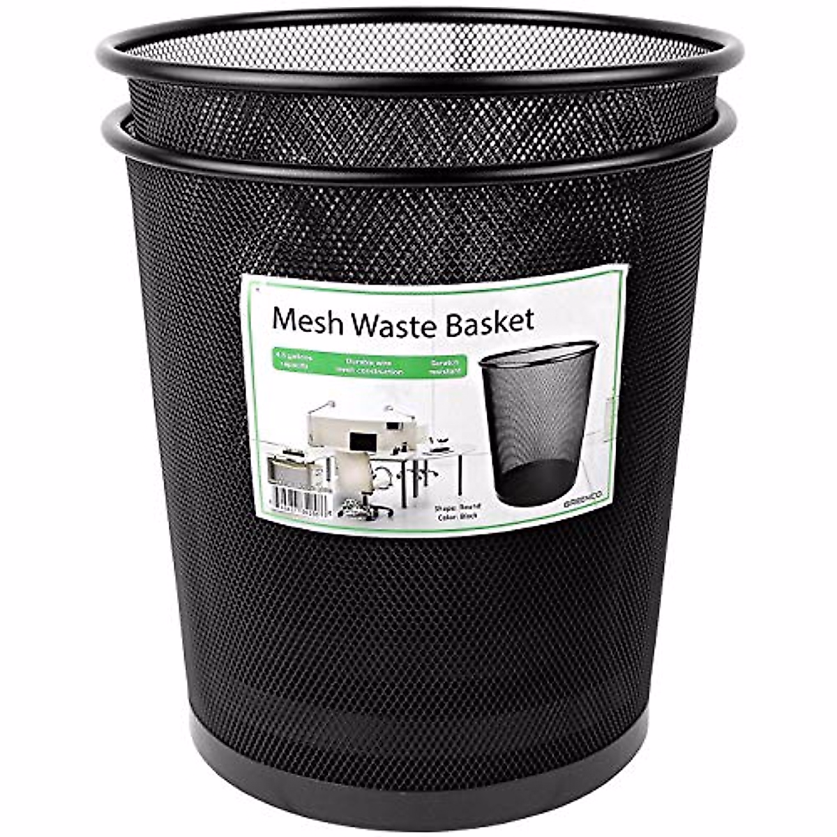 Greenco Small Trash Cans for Home or Office, 2-Pack, 4.5 Gallon Black Mesh Round Trash Cans, Lightweight, Sturdy for Under Desk, Kitchen, Bedroom, Den, or Recycling Can