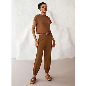 MEROKEETY Women Two Piece Outfits Sweater Sets Knit Pullover Tops High Waist Pants Lounge Set Tracksuit, Pecan, Small