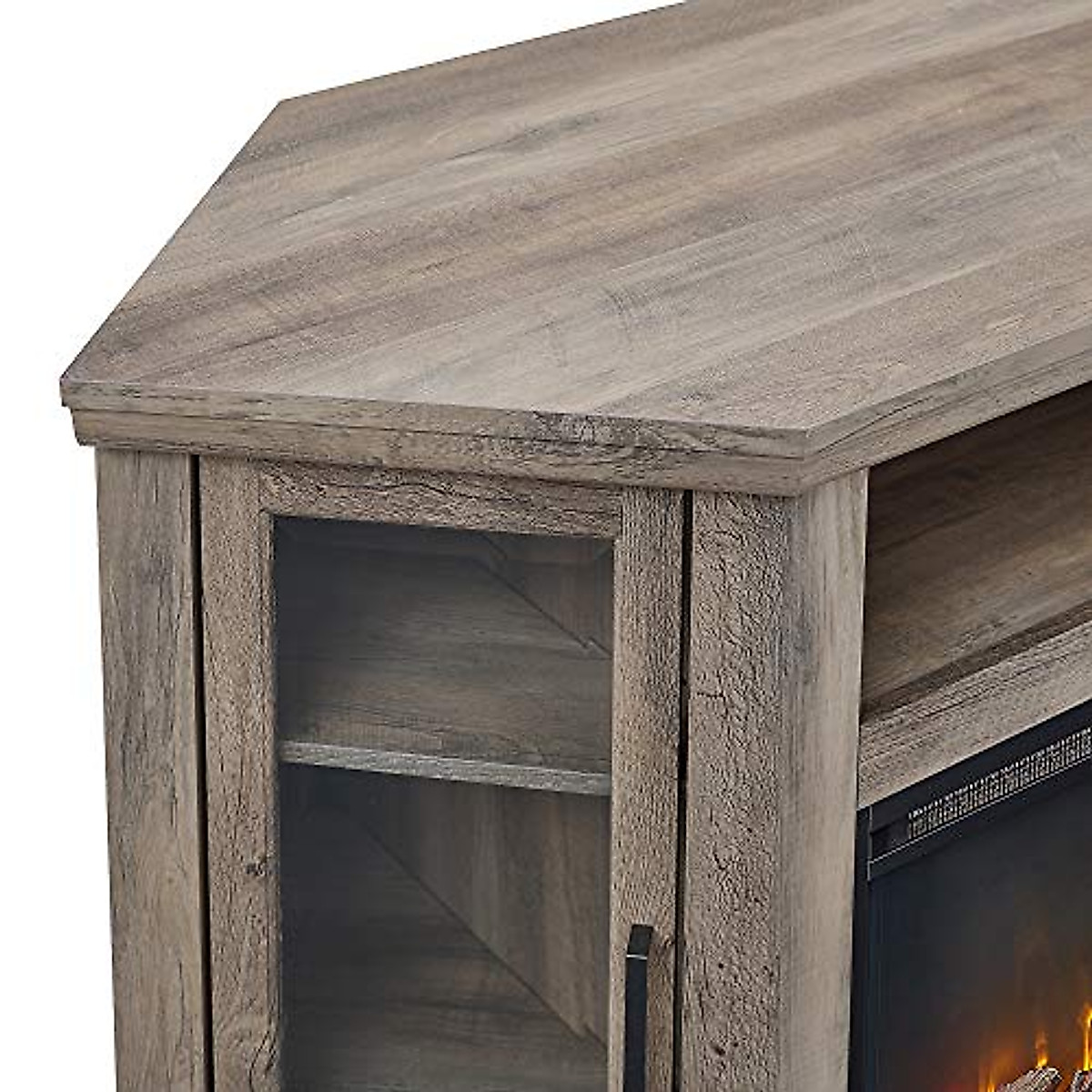 Walker Edison Alcott Classic Glass Door Fireplace Corner TV Stand for TVs up to 55 Inches, 48 Inch, Grey Wash