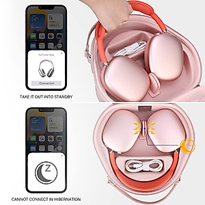 Elonbo Hard Carrying Case for Apple AirPods Max Wireless Over-Ear Headphones, New AirPods Max Bluetooth Headphones Travel Protective Cover Earphone Protector Storage Bag, Extra Space fits Charger.Pink