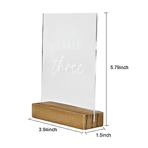 Hanna Roberts Modern Table Number Acrylic Signs with Wood Stand for Wedding Reception, Restaurant, Event Party, 3.9" x 1.5" x 5.8" (Set of 10, 1-10)