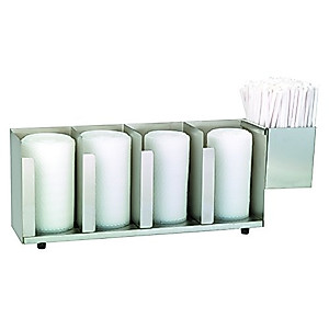 Dispense-Rite CTLD-19A Four Section Cup and Lid Organizer with Sh-1 Straw Attachment, Stainless Steel