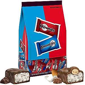 Hershey’s Almond Joy and Mounds Chocolate Candy Assortment - Individually Wrapped Miniature Candy Bars of Milk Mounds Dark Chocolate and Almond Joy Coconut Sweets - Bulk Chocolate Treats Pack, 20.6oz
