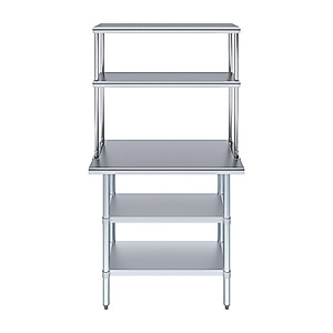 Amgood Stainless Steel Work Table with 2 Shelves | Metal Kitchen Prep Table & Shelving Combo (18" x 36" Table with 2 Shelves + 12" Overshelf)